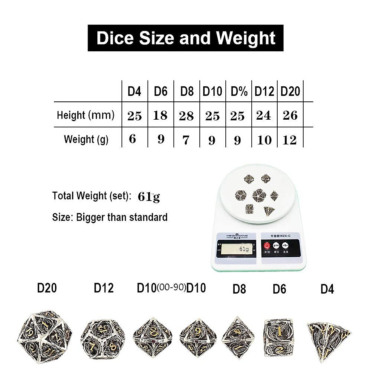 Pure Copper Hollow Metal Dice Set DND dice Dungeons and Dragon d&d polyhedral dice RPG dice with Role Playing Games dice Metal Box