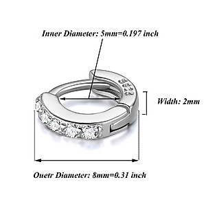 SILBERTALE Tiny Huggie Hoop Earrings 925 Sterling Silver CZ Cubic Zirconia 5mm Small Cartilage Hugging Earring mini Hoop Rook Daith Forward Helix Snug Tragus Piercing for Women