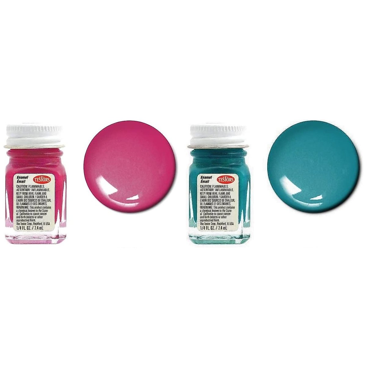Make Your Day Testors Enamel Paint, Magenta, Gloss Teal, Gloss Grape, Gloss Turquoise, Gloss Sublime, Gloss Tangerine, and Clear Thinner, 1 3/4 Ounce (Pack of 7) Paintbrushes