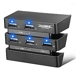 Linkstyle USB Hub for PS4 Pro, 5-Port USB 3.0 Hub Extension Adapter Splitter with LED Indicator for PlayStation 4 Pro, Black