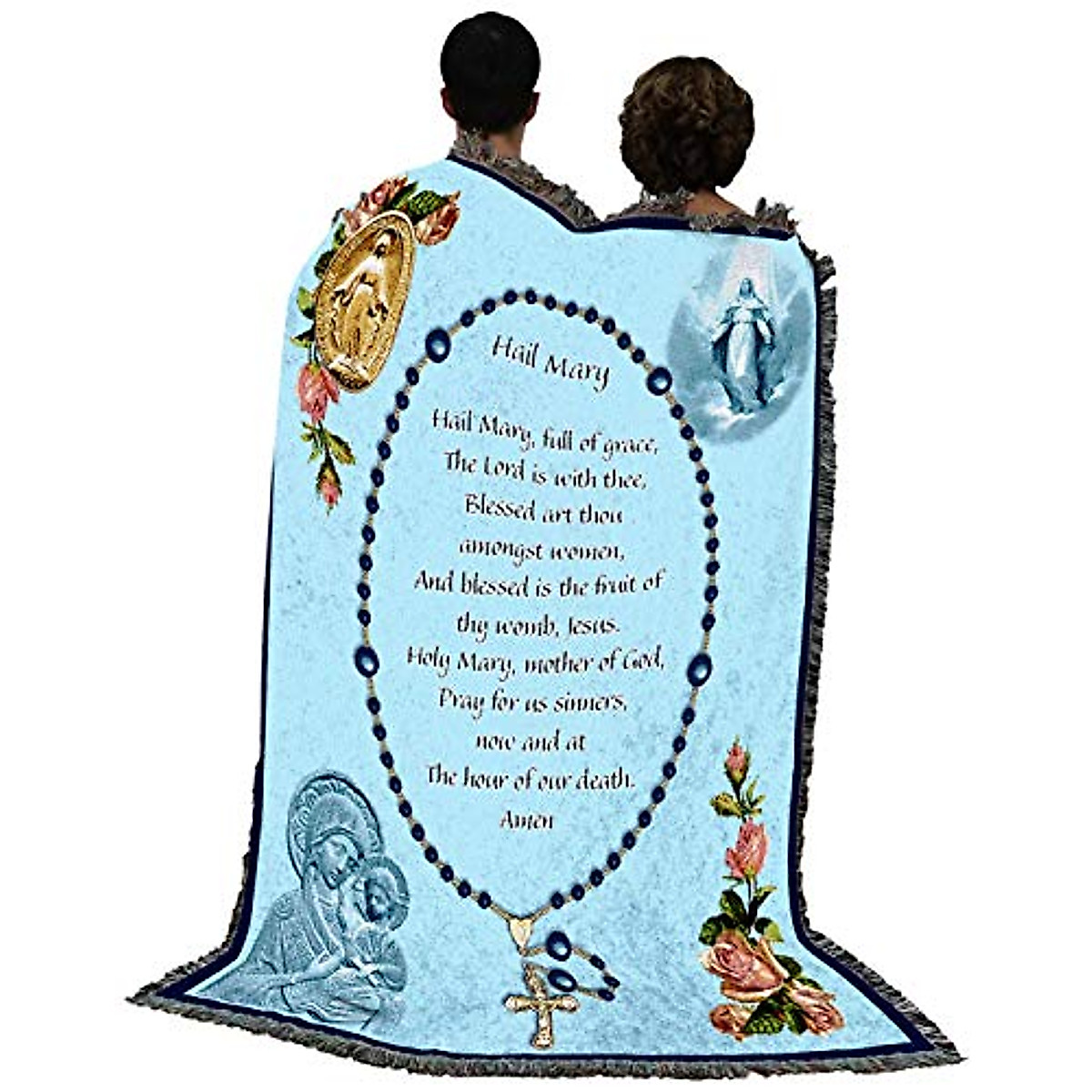 Pure Country Weavers Hail Mary Prayer with Rosary Beads Blanket - Religious Gift Tapestry Throw Woven from Cotton - Made in The USA (72x54)