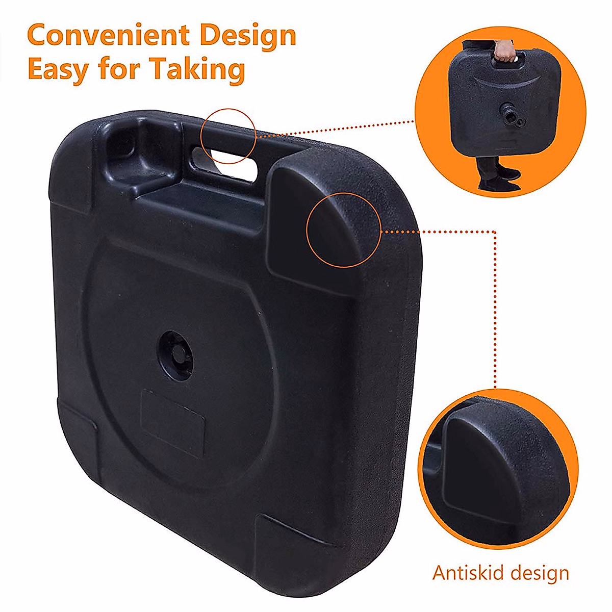 LOKATSE HOME Patio Outdoor Umbrella Base Stand Weight, Plastic Square Base Water Filled for Patio Umbrellas (Black)