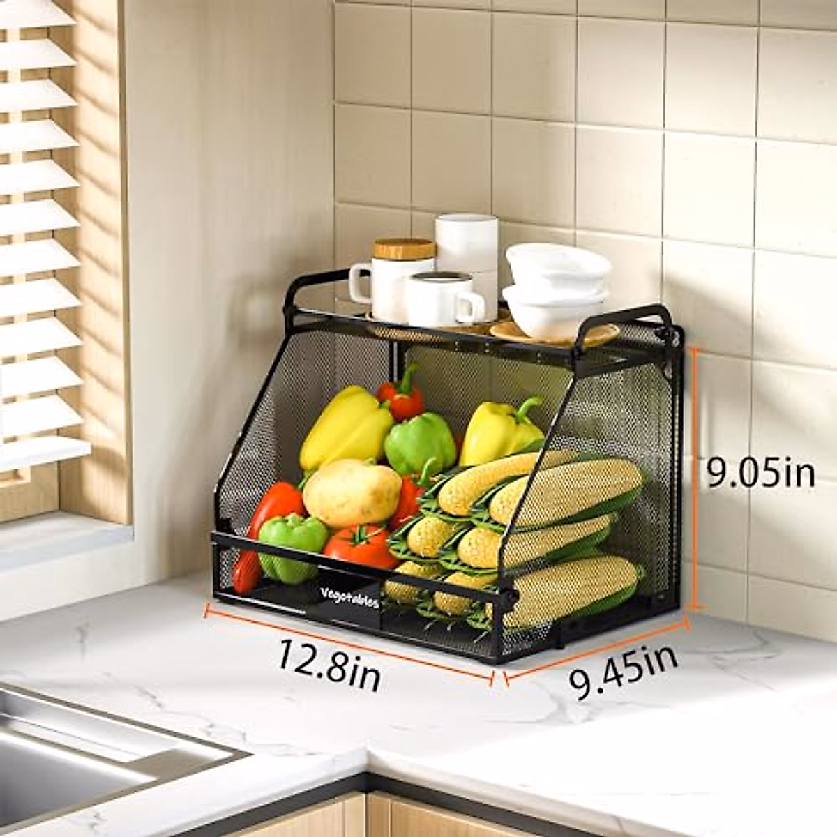 Foellstoe Hanging Fruit Basket for Kitchen, Kitchen Organizers and Storage Potato Onion Storage Wall Storage Baskets Pantry Organizers and Storage Stackable Basket