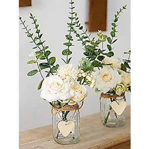 Party Joy Mason Jar Sconces Set of 2 Spring Decor Wall Decor Rustic Wall Sconces with Remote Control LED Fairy Lights and Artificial Flowers Bathroom Decor Home Decor with Lights