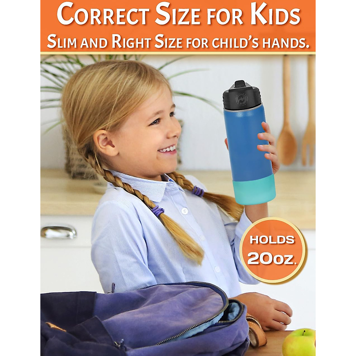 Polar Camel Water Bottle 20oz with Flip-Top Lid and Straw, Vacuum Insulated Flask, Stainless Steel Sports Double Wall Thermos Boys Girls Water Bottle (Royal Blue, 20 oz)