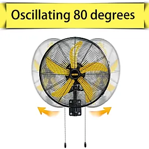 HiCFM 20" Oscillating Wall Fan, 4800 CFM High Velocity Industrial Wall Mounted Heavy Duty Shop Fans with 3 Speed Settings 80° Oscillation for Commercial Garage Warehouse workshops Factory