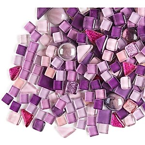 1.1 LB Irregular Crystal Mosaic Tiles,Small Particle Color Decal Crystal Glass Tile DIY Hobbies Children Handmade Crystal Craft for DIY Handmade Decorative Materials (Purple Series)