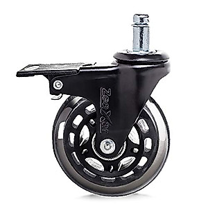DOES NOT FIT IKEA CHAIRS - Caster Wheels with Brakes - 5 Pieces 3" Locking Office Chair Wheels - Quiet Rollerblade Style PU Rubber Heavy Duty Wheels - Work on Hardwood & Tile Floors & LOW PILE CARPET