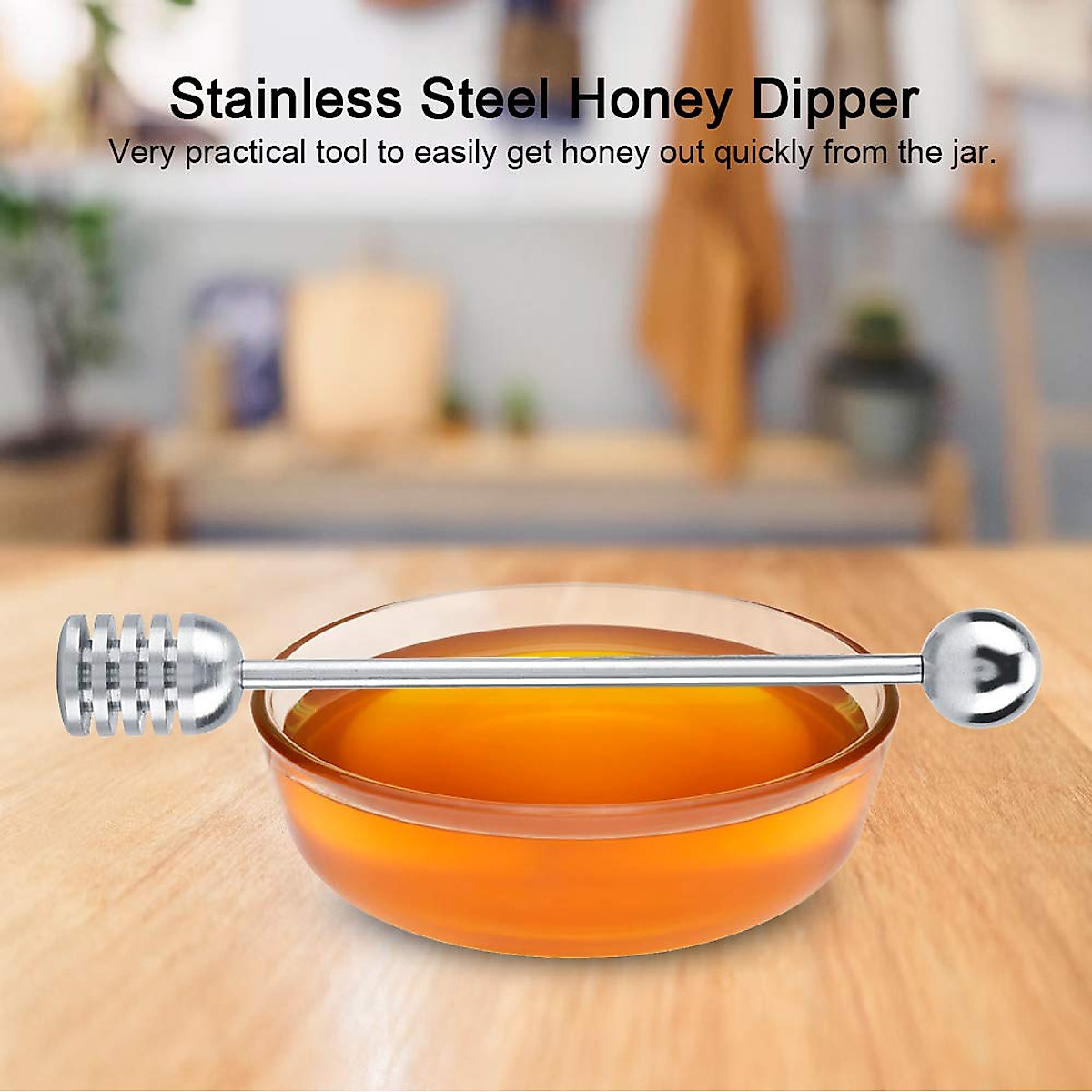 Fdit Solid Stainless Steel Honey Dipper Drizzler Stirrer Spoon Mixing Stick Tool