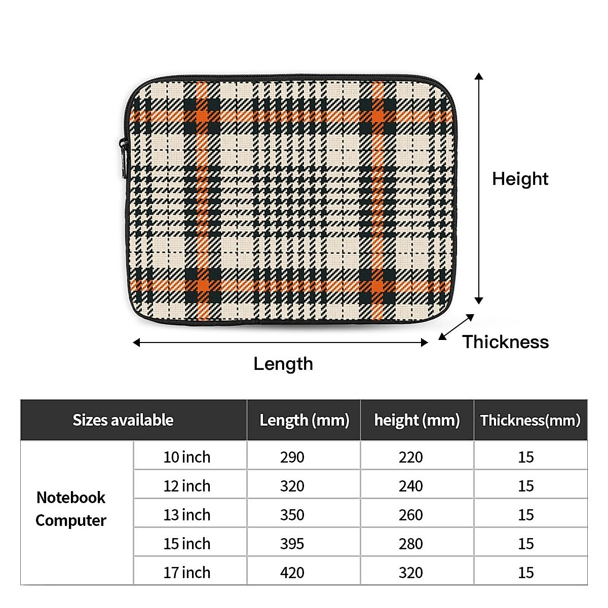 Classic Plaid 13 inch Portable Laptop Sleeve Compatible with MacBook Air Notebook Computer Case for Men Women College School Students