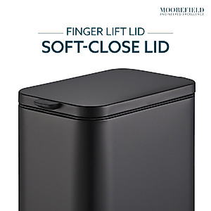 Moorefield Slim Rectangular Wastebin, 1.3 Gallon/5L Capacity Garbage Can with Soft Close Lid, Premium Stainless Steel Step Pedal Trash Can (Matte Black)