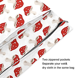 xigua Red Hat Mushroom Wet Dry Bag 2 Pieces, Waterproof Reusable Diapers Storage Bag Travel Bag with Two Zippers for Beach Swimming Summer Camp
