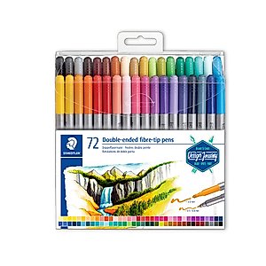 STAEDTLER 3200 TB72 Design Journey Double-Ended Fibre-Tip Pens with Two Nibs - Narrow and Wide, Pack of 72