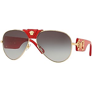 Versace Baroque VE 2150Q 100211 Gold Red Leather Metal Aviator Sunglasses Grey Gradient Lens