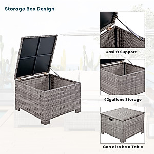 BIADNBZ 6 Piece Outdoor Patio Furniture PE Wicker Rattan Sectional Sofa Couch Conversation Sets with 1 Ottoman and 1 Storage Table, Beige