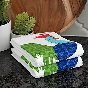 T-fal Textiles Double Sided Print Woven Cotton Kitchen Dish Towel Set, 2-pack, 16" x 26", Rooster Print