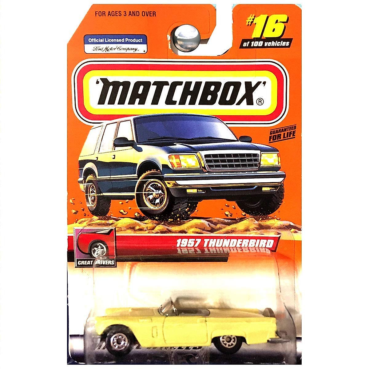 Matchbox 2000 Great Drivers 1957 Ford Thunderbird T-Bird Convertible Yellow