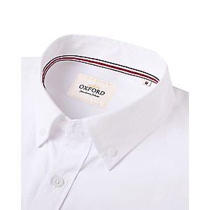 Alimens & Gentle Men's Solid Oxford Shirt Regular Fit Long Sleeve Button Down Shirts with Pocket White