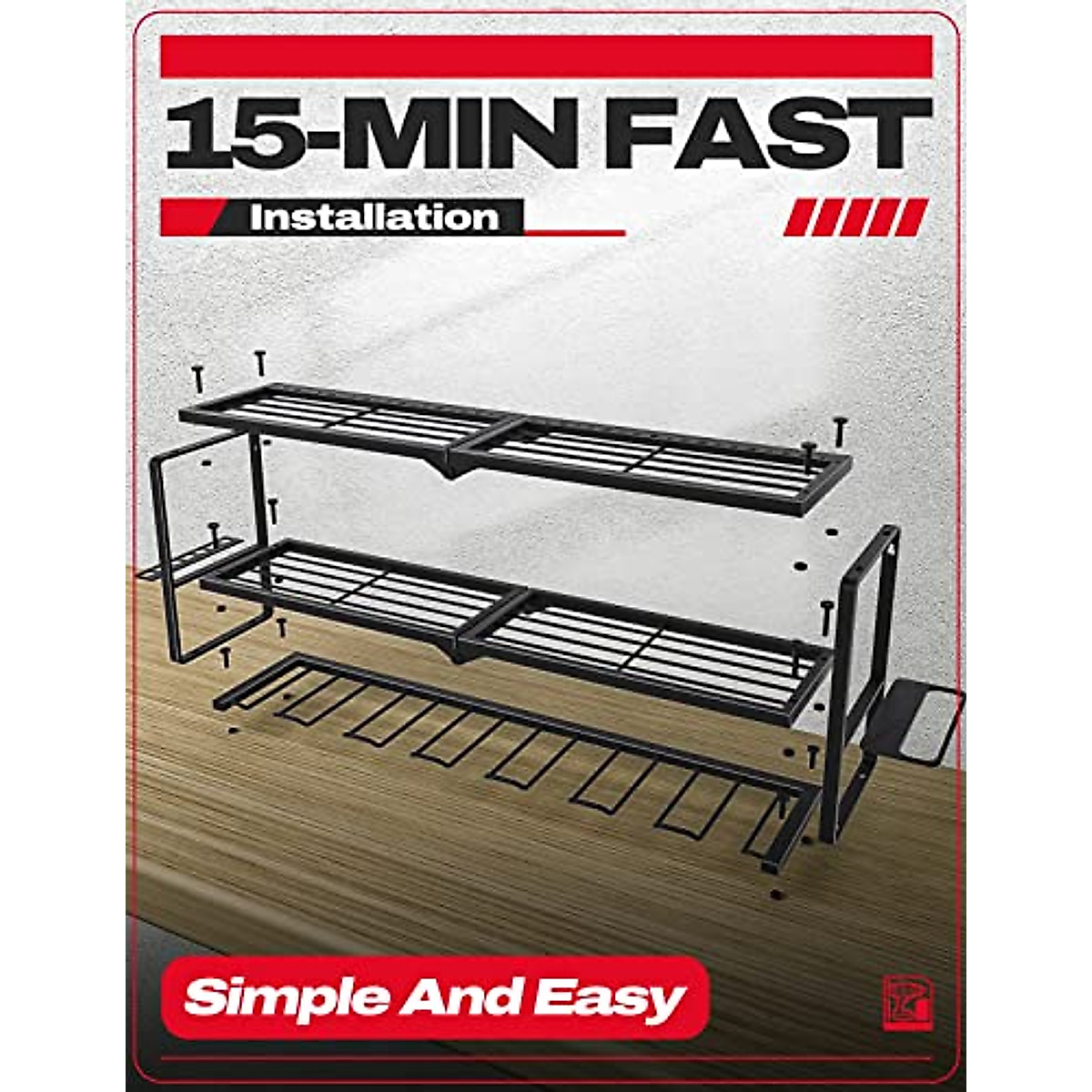 Power Tool Organizer, Garage Organization with 7 Drill Holders, Amoowis Tool Box Organizers and Storage Wall Mount, Metal Shelf Heavy Duty, Utility Rack for Screwdriver Pegboard Shed Workshop