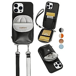 CUSTYPE for iPhone 14 Pro Max Case Wallet with Card Holder for Women,Crossbody Case with Strap Wrist Lanyard,Protective Leather Case Purse with Mini Bag for Apple iPhone 14 Pro Max, 6.7inch, Black