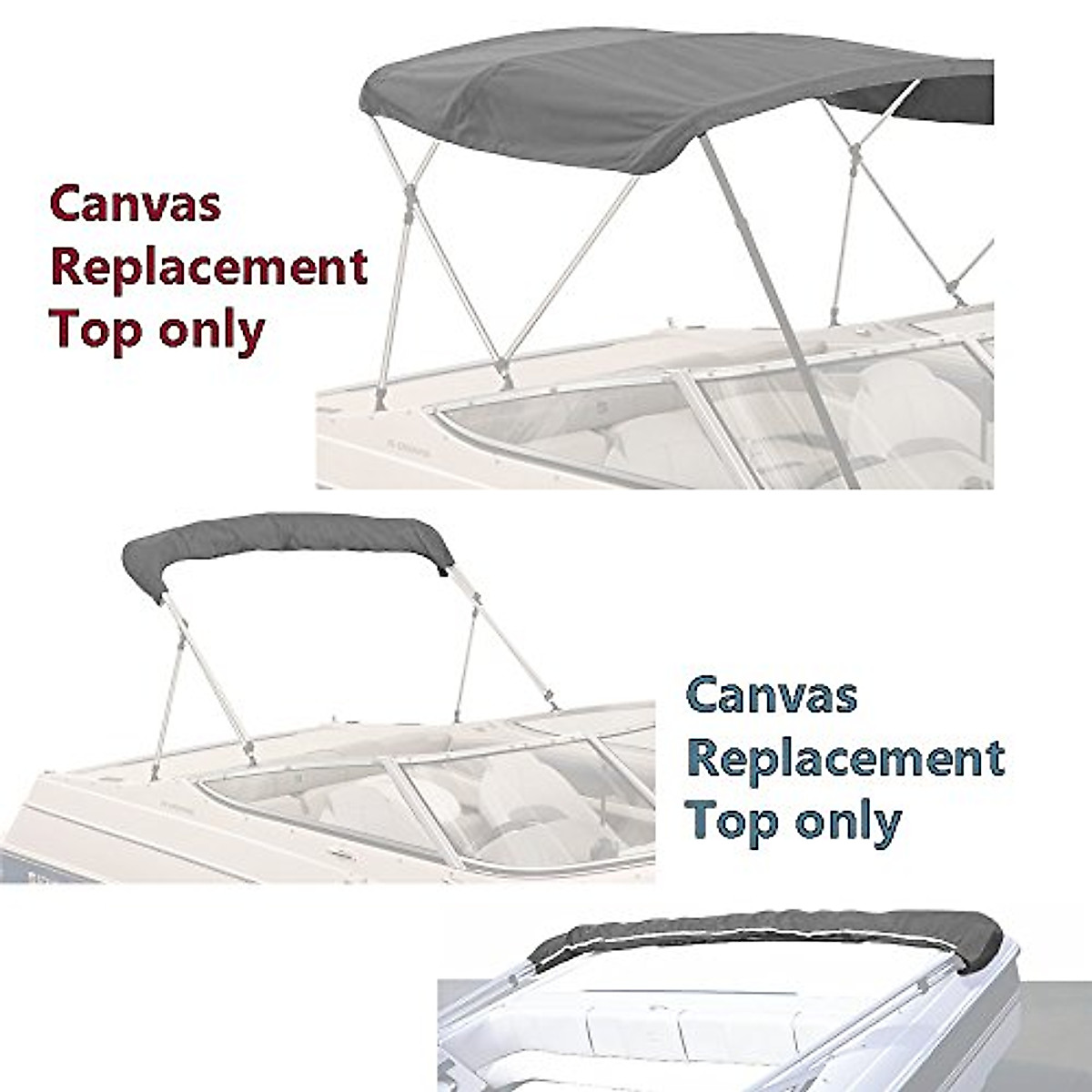 SavvyCraft 4 Bow Bimini Top Replacement Cover, Durable Marine Grade Canvas Boat Canopy, Easy Install Zipper Sleeves, 4 Bow 96" L 91"-96" W Gray Color