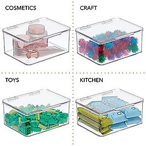 mDesign Plastic Stackable Craft, Sewing, Crochet Storage Container Box with Attached Lid - Compact Organizer and Holder for Thread, Beads, Ribbon, Glitter, Clay - Small, 3" High - 2 Pack - Clear