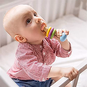 4pc Organic Colorful Baby Rattle Set Safe Food Grade Wood Rattle Soother Bracelet Teether Set Montessori Toddler Toy multicolored