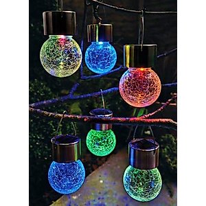 Set of 4 Solar Color Hanging Umbrella / Tree Metal Glass Lights