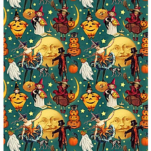 Vintage Halloween Witch Moons Pumpkins and Moons Cotton Precut Fabric by The Yard