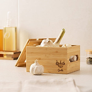 Navaris Bamboo Stackable Potato Onion & Garlic Storage, Set of 3 - Vegetable Storage Crates for The Home and Kitchen - Storage Boxes for Vegetables