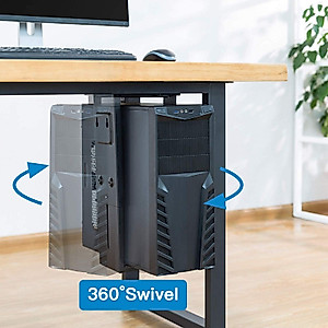 CPU Holder Under Desk Mount - Adjustable Wall PC Mount with 360° Swivel, Heavy Duty Computer Tower Holder Holds up to 22lbs by HUANUO