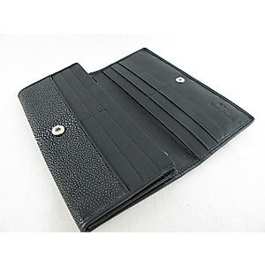 Pelgio Genuine Stingray Skin Leather Women's Clutch Wallet Purse (Polished Black)