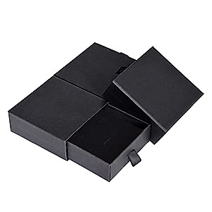12 Pack Set Cardboard Drawer Display Jewelry Boxes, driew 3.5x3.5 1.4inch Black Gift Boxes Thick Paper Box Bulk Jewelry Gift Packaging Gift Case Sponge Insert and Lids Small Kraft Paper Box for Rings Pendants Earrings Necklaces