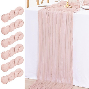 MLMW 6 Pack Cheesecloth Table Runner Bulk 14ft Gauze Table Runner 35 × 170 Inch Rustic Cheese Cloth Table Runner for Easter Wedding Baby Shower Birthday Bridal Party Decorations Dusty Pink