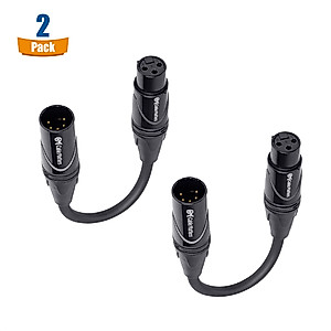 Cable Matters 2-Pack 5 Pin to 3 Pin DMX Lighting Cable 6 Inches (5-Pin Male to 3-Pin Female XLR Cable, 3 Pin to 5 Pin DMX Adapter Cable) in Black