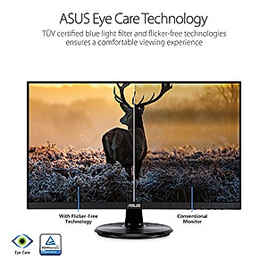 ASUS VA24DQ 23.8” Monitor, 1080P Full HD, 75Hz, IPS, Adaptive-Sync/FreeSync, Eye Care, HDMI DisplayPort VGA, Frameless, VESA Wall Mountable ,BLACK