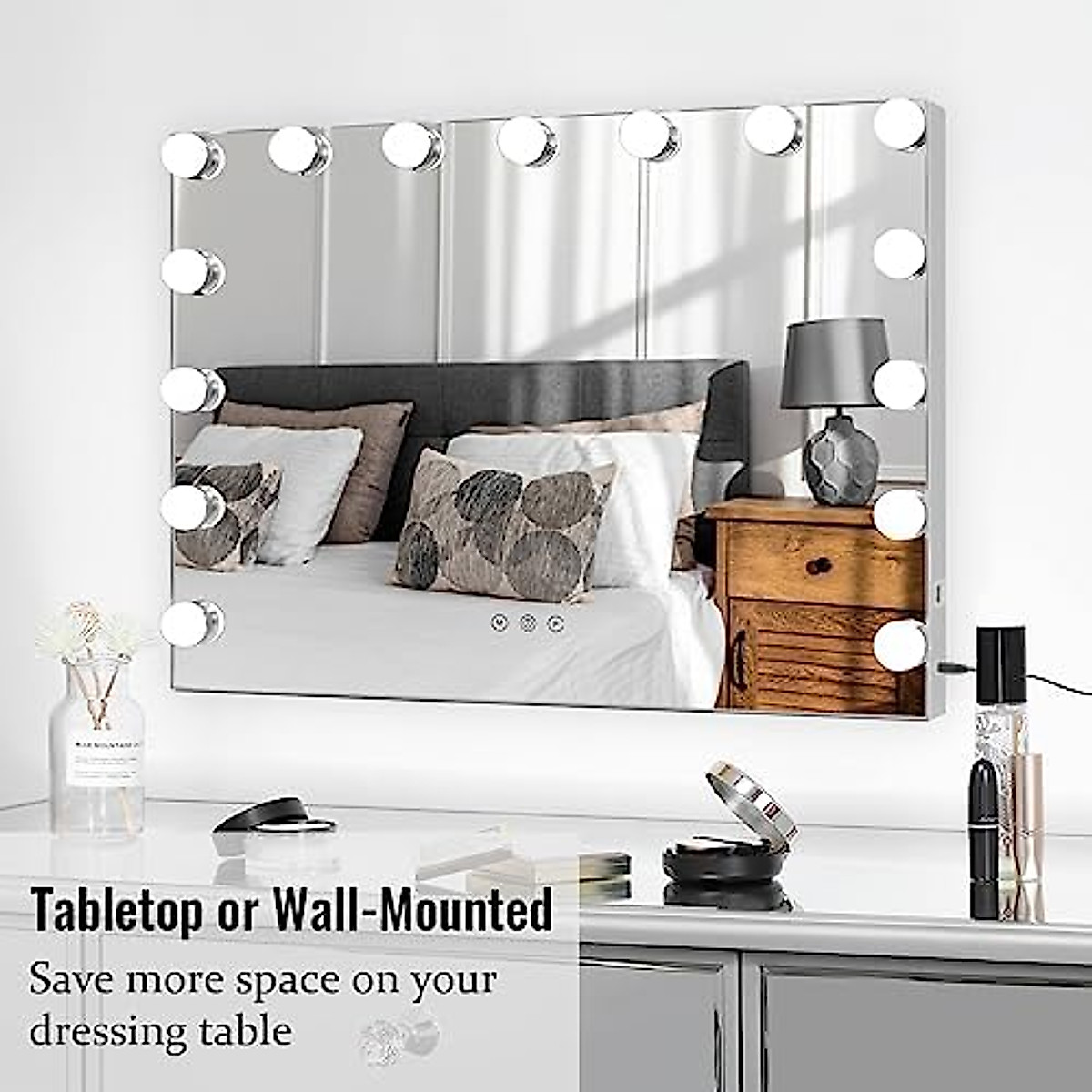 SHOWTIMEZ Vanity Mirror Makeup Mirror with Lights, Hollywood Vanity Makeup Mirror with LED Lights for Dressing Room & Bedroom, W22.8xH17.5in.