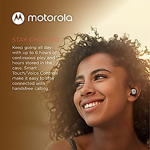 Motorola Moto Buds 250-True Wireless Bluetooth Earbuds with Microphone and Wireless Charging Case - IPX5 Water Resistant, Smart Touch-Control, Lightweight Comfort-Fit, Clear Sound, Deep Bass - White