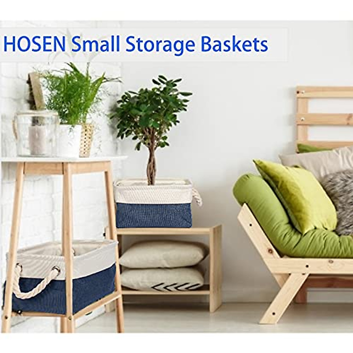 HOSEN 6 PACK Storage Large Basket Set - Collapsible Sturdy Cotton Organizer Basket Bin Box with Carry Handles for Linens, Towels, Toys11.8 X 7.8 X 5.1"
