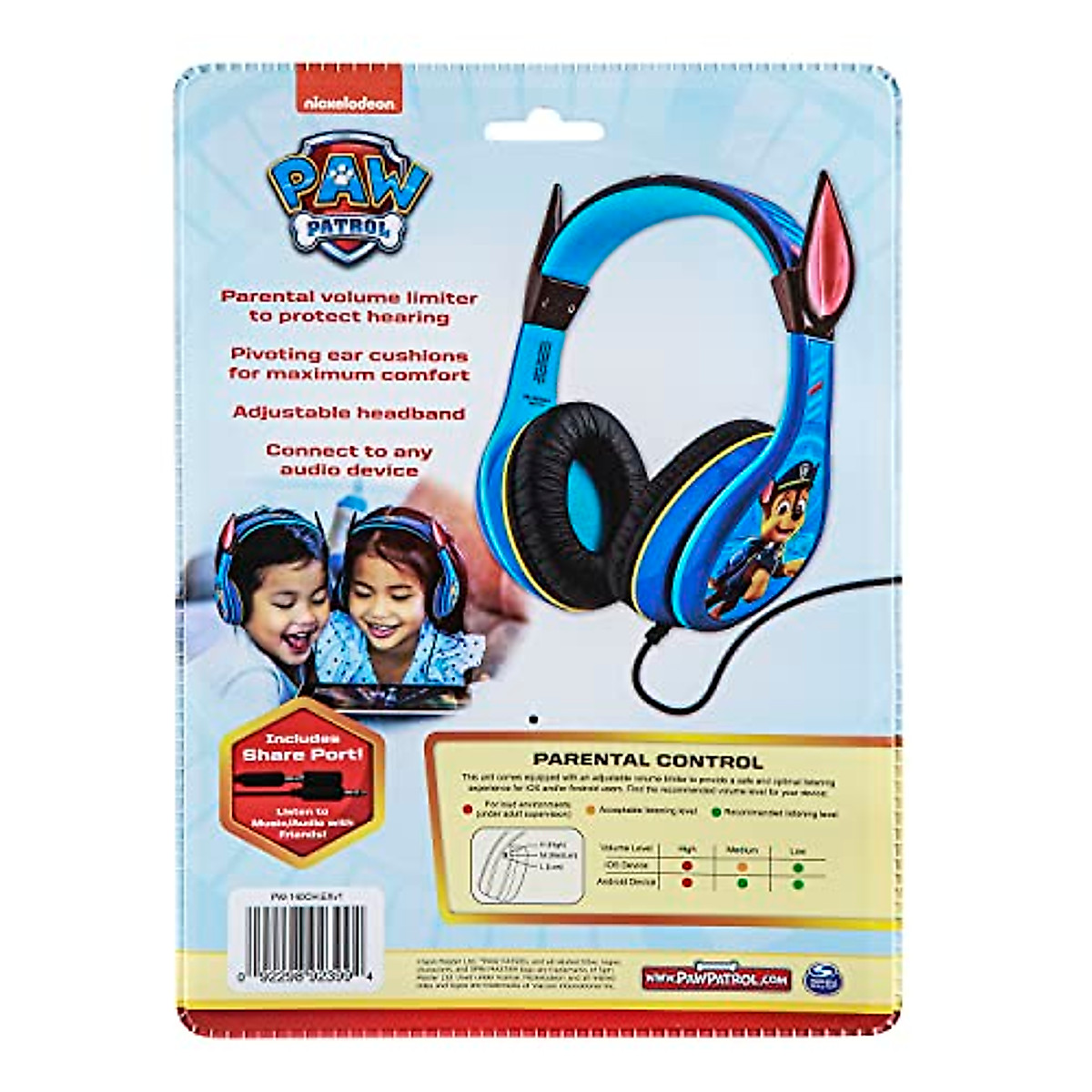 Paw Patrol Chase Headphones for Kids with Built in Volume Limiting Feature for Kid Friendly Safe Listening