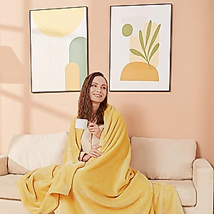 Mellowdy Plush Flannel Blanket Cozy Warm Soft Fleece Fall Fuzzy Throw Blanket for Couch Sofa Bed Camping Traveling Boys Girls (Misted Yellow, 50''x60'') - 320GSM