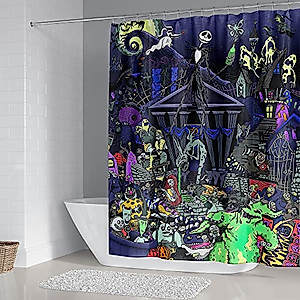 DDS-DUDES 4Pcs Nightmare Before Christmas Zombie Bride Jack Shower Curtain Sets Kids Bathroom Halloween Decor with 12 Curtain Hooks for Bathroom, Waterproof 71 x 71 inch (D0025)