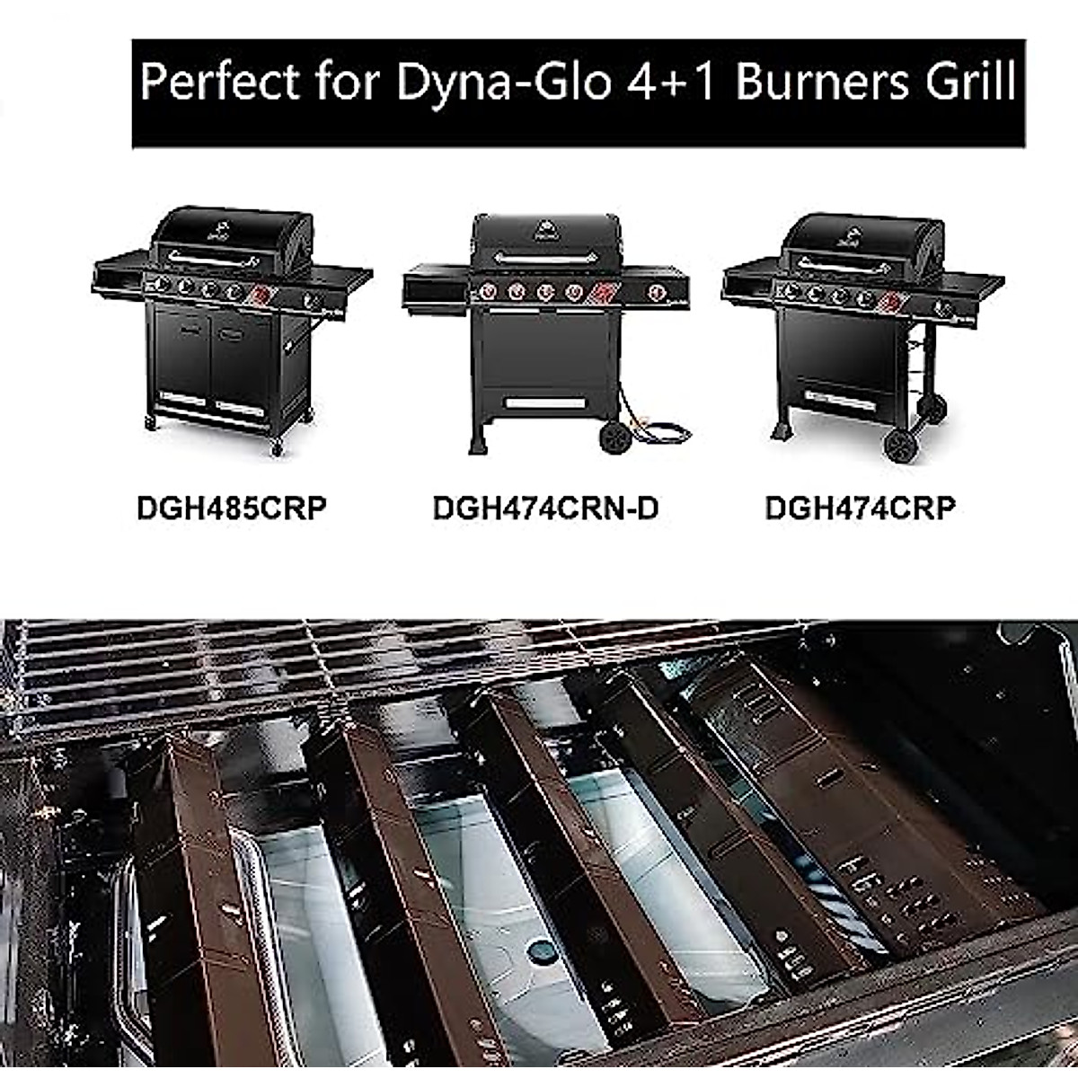 MONIBAQ Grill Heat Plates Replacement for Dyna Glo 5 Burner DGH474CRP, DGH485CRP, Gas Grill Parts Heat Tents Replace Dyna-Glo 4 Burner DGH450CRP, 4+1 Heat Shield Flame Shields