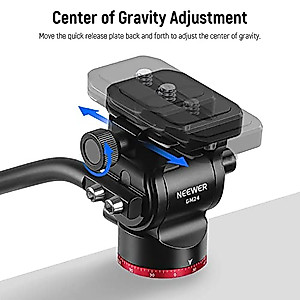 NEEWER Tripod Fluid Head Pan Tilt Head with Arca Type Quick Release Plate and Handle, Metal Panorama Head with Scaled Base (⌀37mm) for Compact Video Camera DSLR Camera, Load up to 6.6lb, GM24 (Red)