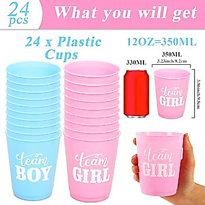 24 Pcs Gender Reveal Party Cups Reusable Gender Reveal Plastic Tumblers Team Boy Team Girl Plastic Drinking Cups 12oz Party Supplies Decorations for Gender Reveal Baby Shower Birthday Party Favors