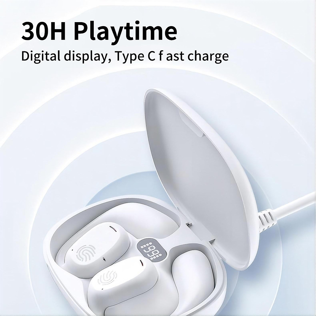 Open Ear Headphones, Wireless Earbuds Bluetooth 5.3 Headphones LED Power Display Charging Case 40H Playtime Premium Sound True Wireless Earbuds Sports Headphones for Running,Cycling,Workouts - Black2