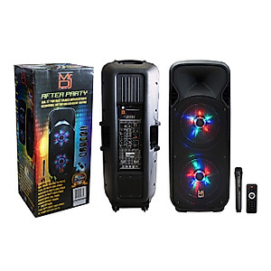 Mr. Dj AFTER PARTY Dual 15" 5000 Watt Max Power Speaker with Built-in Bluetooth & Battery LCD/MP3/USB/SD Slot