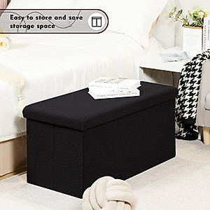 PINPLUS Folding Storage Ottoman Bench, Black Sherpa Ottoman with Storage for Living Room, Long Shoes Bench, Storage Chest Toy Boxes Footrest Bench for Bedroom, Living Room, Entryway, 31.5Inches