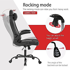 PayLessHere Gaming Chair Desk Chair Gamer Chair Ergonomic Office Chair With Lumbar Support Padded Up Arms Adjustable Headrest Pu Leather High Back Office Chair Gamer Chair For Adults Women Men (Black)