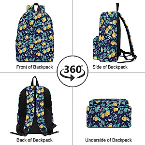 Classic Lemon School Backpack for Teens Girls Students, 17 Inch Lightweight Middle School Bookbags, Casual Daypack with 15 Inch Laptop Compartment for College, Office or Travel, Black